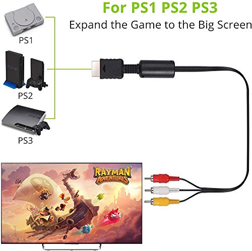 PS2 PS1 PS3 to AV Cable 6ft AV Cable Compatible for Playstation 1 2 3 Replace AV Cable - Black
