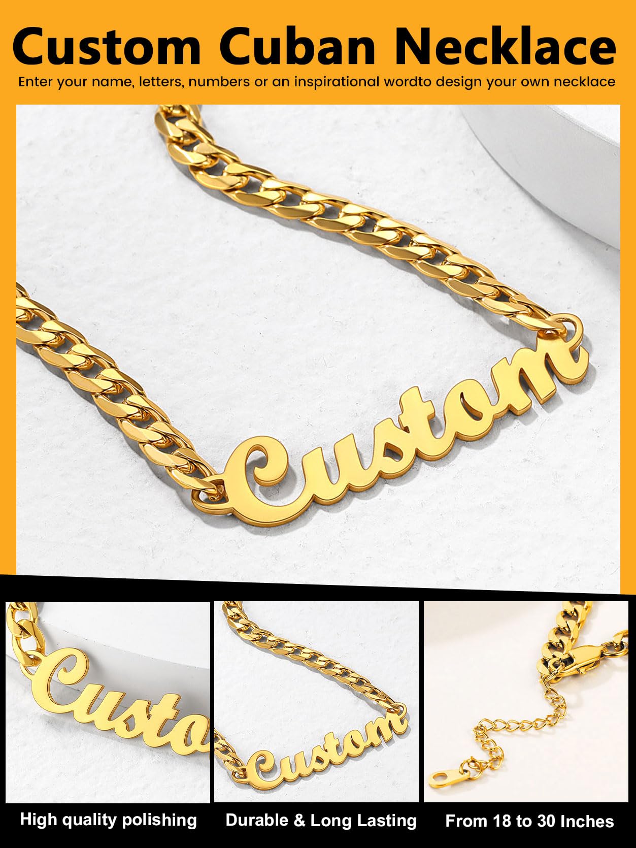 Custom Name Necklace for Men, Gold Nameplated Personalized Initial Name Choker Necklace with Curb Chain Personalized Jewelry Gift for Women