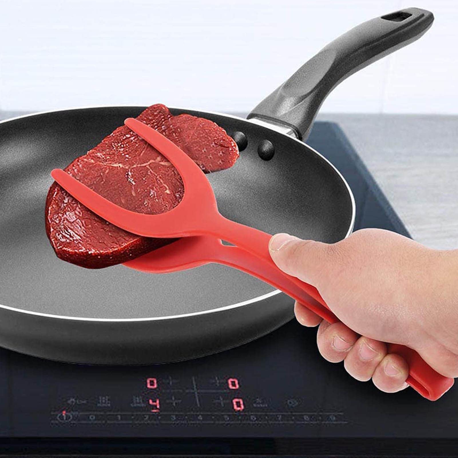 ESSUE Egg Spatula, Grip and Flipp Tongs Spatula, Fried Eggs Turners, 2 in 1 Omelette Clamp, Frying Turning Grilling Kitchen Cooking Tool for Omelette, Pancake, Steak, Fish, and Egg Ziurmut, Red