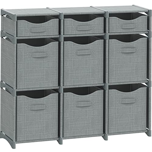 NEATERIZE 9 Cube Closet Organizers And Storage-Includes All Storage Cube Bins-Easy to Assemble Closet Storage Unit with Drawers-Room Organizer for Clothes,Baby Closet Bedroom,Playroom,Dorm(Light Grey)