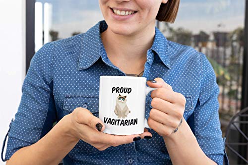 Funny LGBT Mugs. Proud Vagitarian 11 ounce Lesbian Coffee Mug. Cup Idea for Gay Girlfriend or Friend on Her Birthday or Anniversary. (White)
