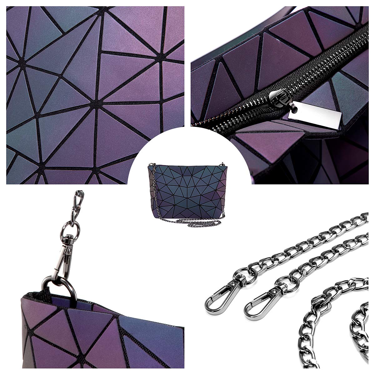 LOVEVOOK Geometric Luminous Purses and Handbags for Women Holographic Reflective Crossbody Bag Wallet