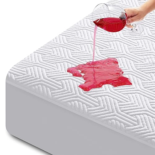 HYLEORY California King Size Waterproof Mattress Protector Viscose Made from Bamboo Cooling Mattress Pad Cover Breathable Soft 3D Air Fabric Noiseless Washable Fitted Sheet with Deep Pocket Up to 21"