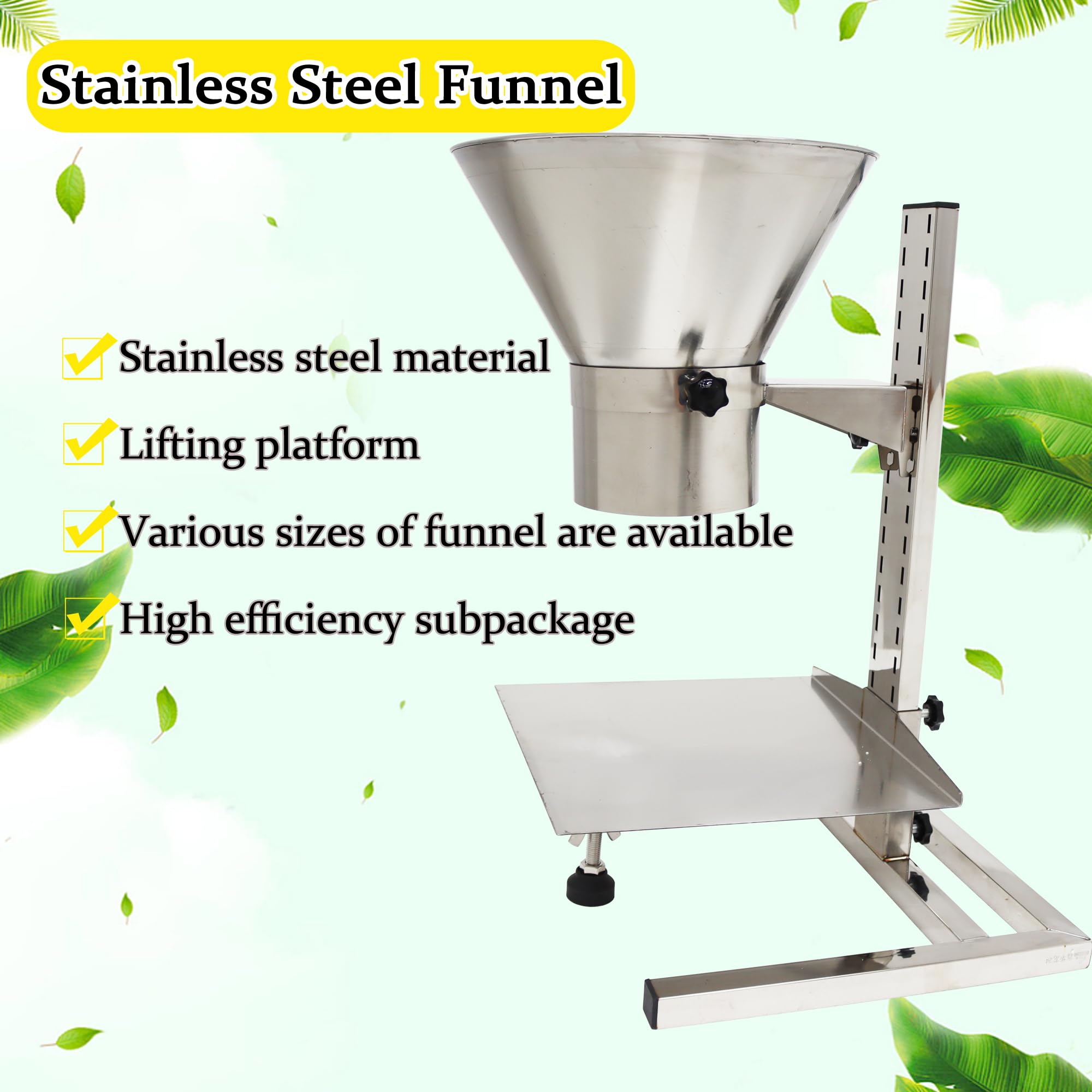 HQHAOTWU Stainless Steel Funnels with Support Stand Dispensing Funnel Stainless Steel Feeding Hopper for Powder Paste Liquid and Granule 5.5 in