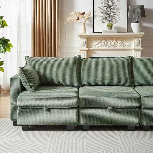 FANYE L/U-Shaped Oversized Free Combination Modular Storage Sectional Sofa Soft Corduroy Upholstered Deep Seat Sofa&Couch Convertible Sleeper Couch Bed W/2 Pillows for Living Room