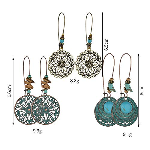 LQJstore Ethnic Earring Retro Green Pine Carved Water Drop Hollow Earrings Boho Earrings Geometric Dangle Earrings (B)