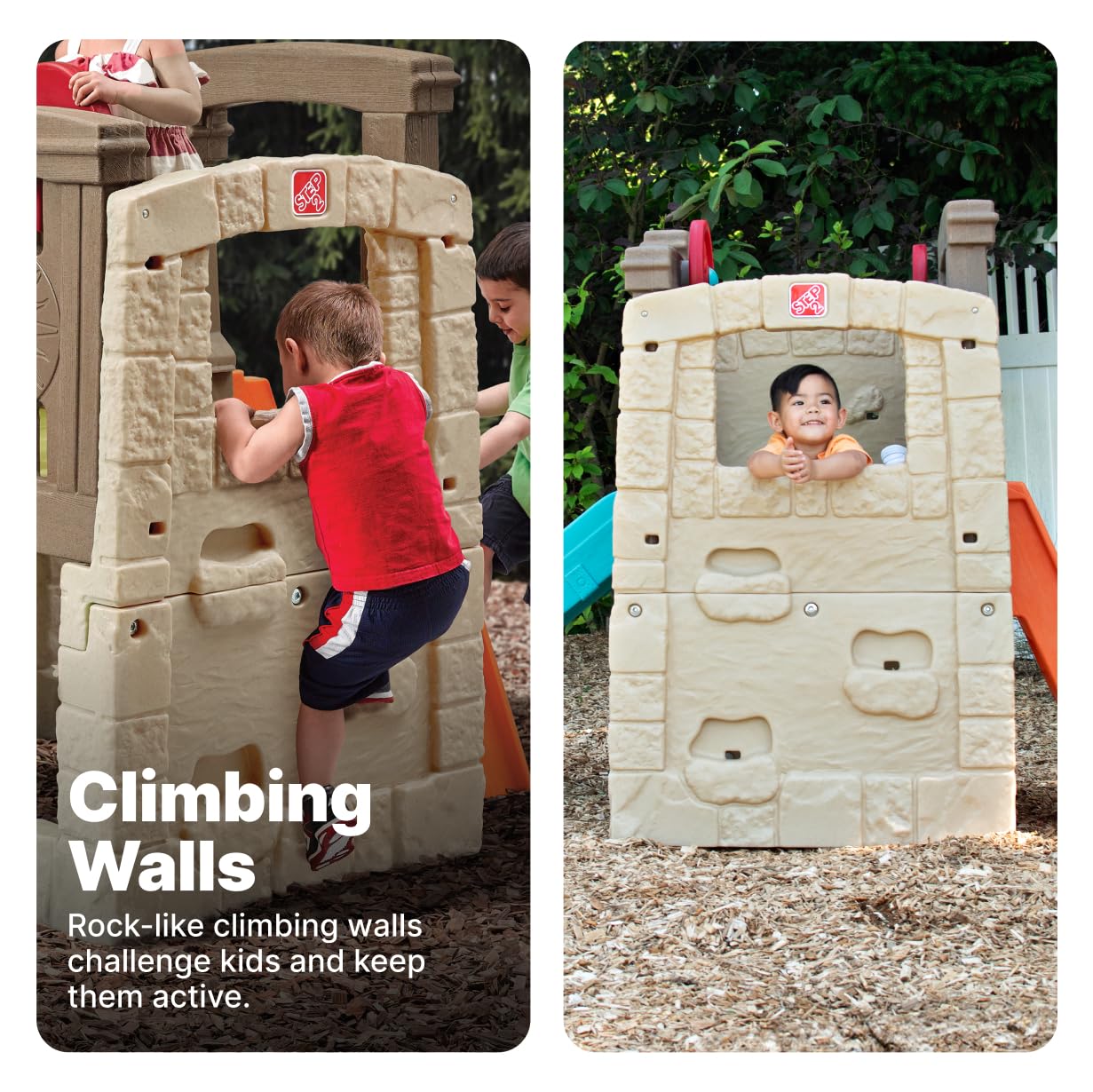 Step2 Naturally Playful Woodland Climber, Kids Outdoor Playset, Backyard Playground Set, Slide, Rock Climbing, Outside Jungle Gym, For Toddlers 2-6 Years Old
