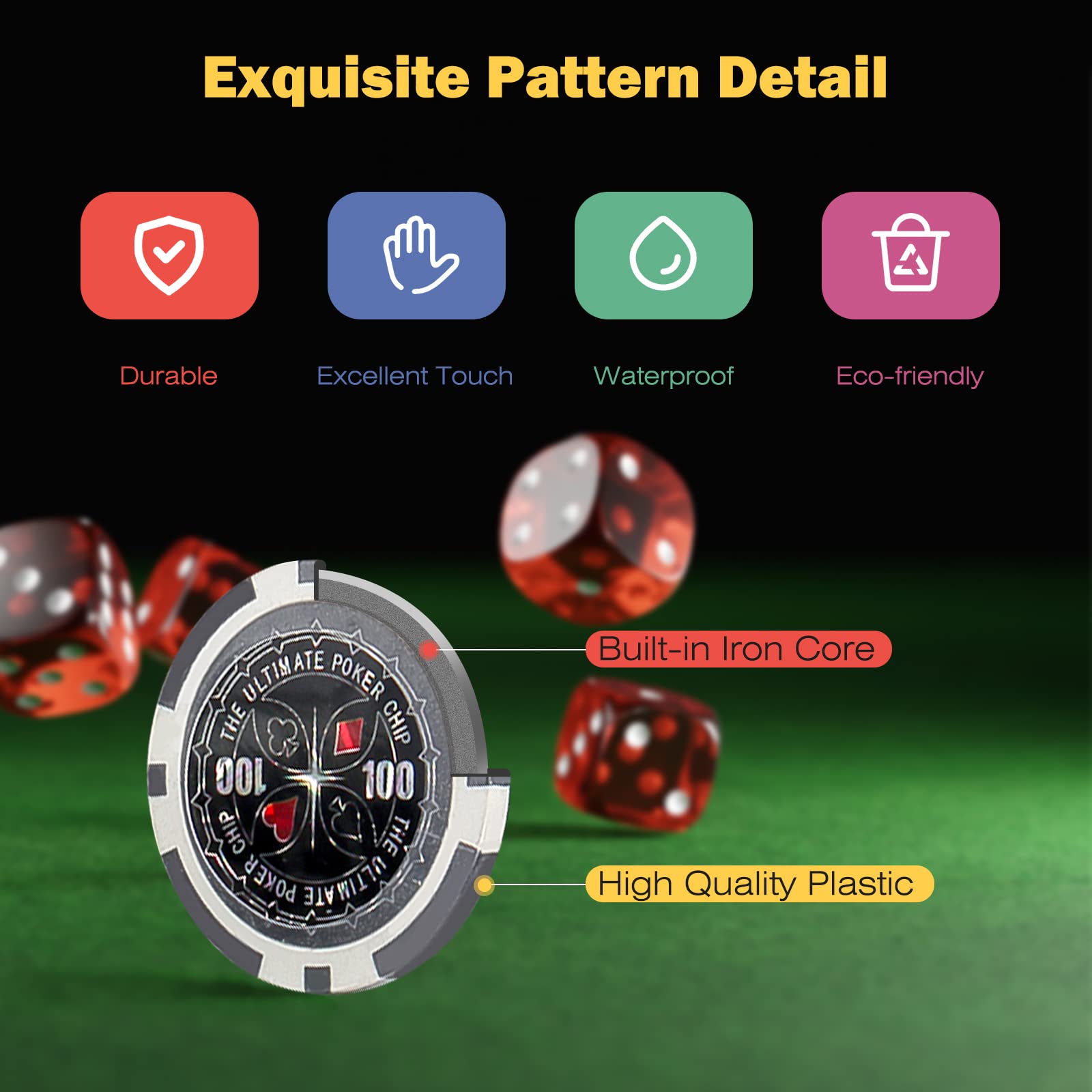 display4top Poker Chips Set, 300PCS Poker Chips with Denominations,Casino Poker Sets with Aluminum Case, 11.5 Gram Chips for Texas Holdem Blackjack Gambling