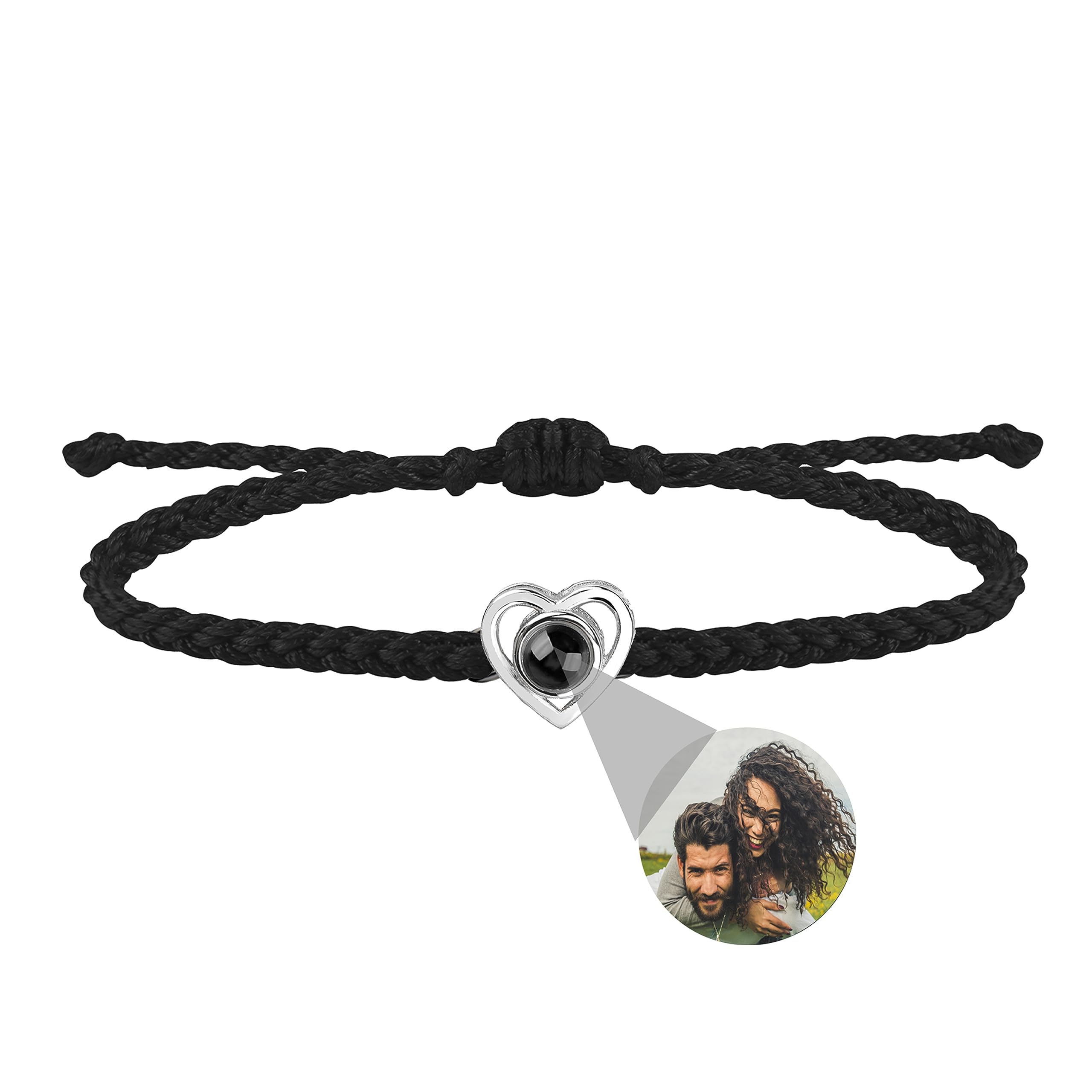 Custom Photo Projection Bracelet with Picture Inside Personalized Heart Photo Projection Bracelet for Women Men 100 Languages I Love You Bracelet Adjustable Rope Bracelets for Couple Best Friend