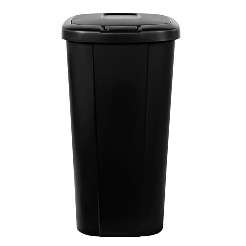 GerRiT Solid Color 13.3 Gal Touch Top Plastic Trash Can, Spring Loaded Lid Garbage Bin for Kitchen,Home, Bedroom, Bathroom,Office & Slim Space-Saving (Black)