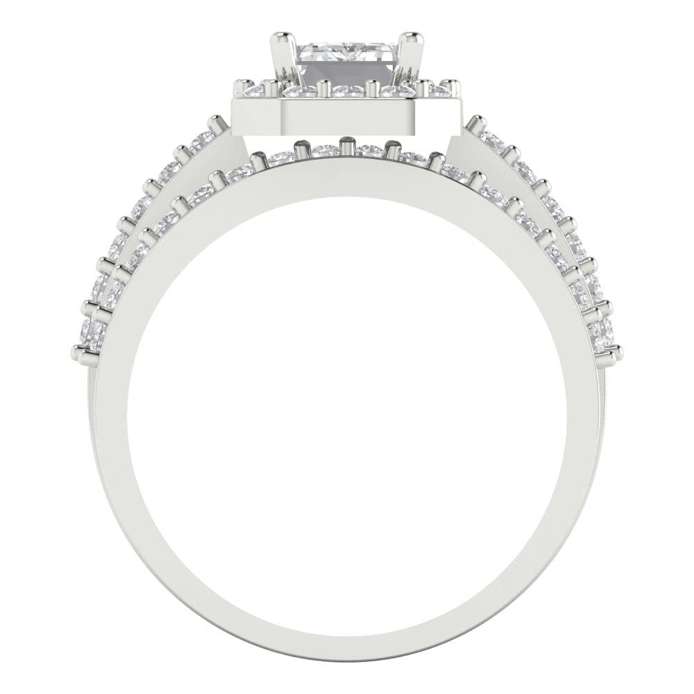 Clara Pucci 2.20ct Emerald Cut Halo Solitaire Created White Sapphire Engagement Promise Anniversary Bridal Ring Band set 14k White Gold 8