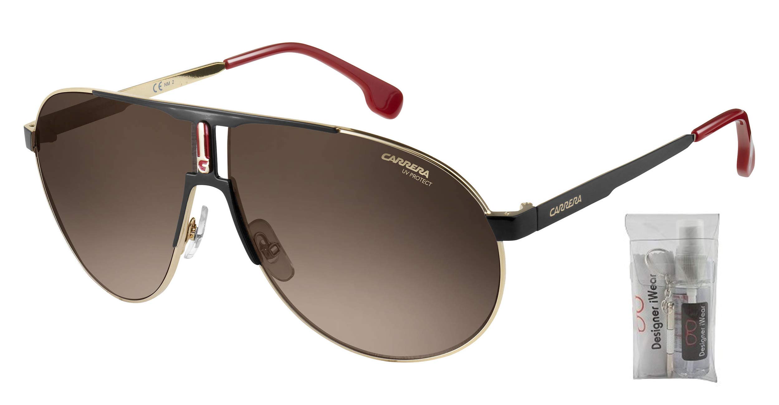 Carrera CA1005/S 02M2/HA 66M Black Gold/Brown Gradient Metal Aviator Sunglasses For Men For Women+ BUNDLE with Designer iWear Eyewear Kit