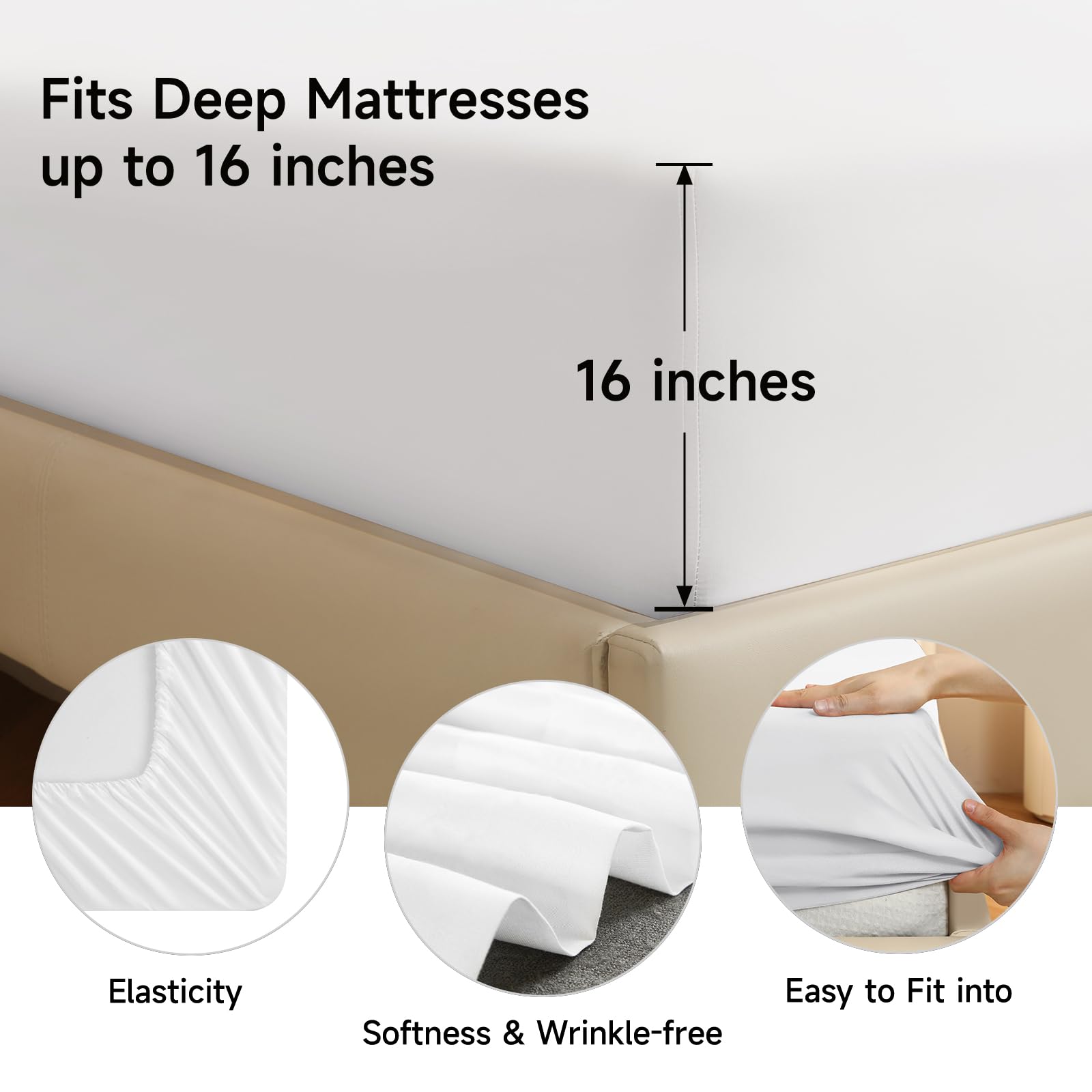 Choc chick Full Sheet Set 4 Pieces, 100% Washed Cotton Full Size Bed Sheets Set Machine Washable, White Luxury Hotel Bedding Sheets & Pillowcases