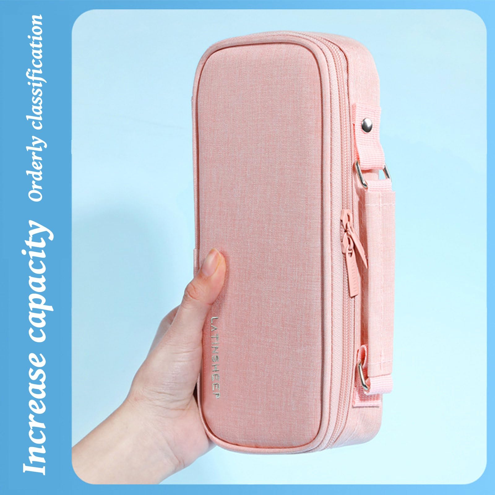 HANXIUCAO Pencil Case Canvas Pen Pencil Pouch Large Capacity Organizer Multifunctional Pencil Bag with Zipper Compartments (Black-A)