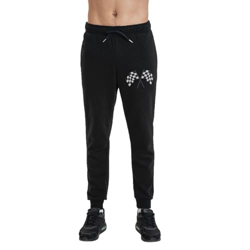 CLEY Checkered Flags Race Car Flag Long Pants Mens Athletic Trousers Fashion Joggers Sweatpants with Pockets Black