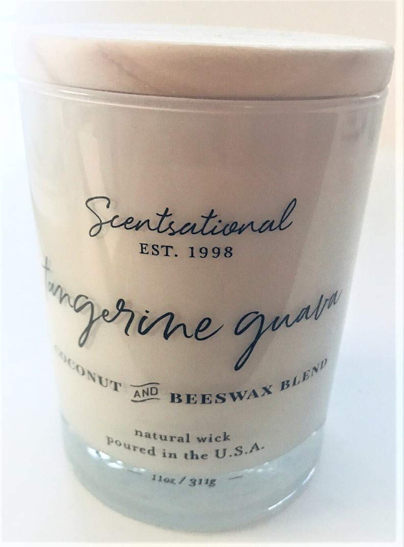 Natural Coconut + Beeswax Scented Candle Tangerine Guava White Jar with Wooden Lid