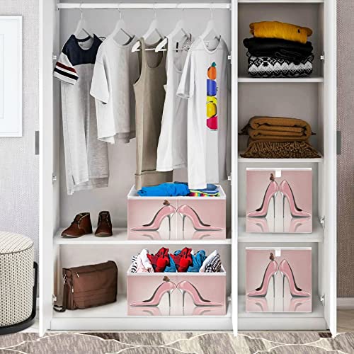 xigua Elegant Pink High Heel Shoes Rectangular Storage Bins - 15.8 x 10.6 x 7 in Large Foldable Rectangular Organizer Storage Basket for Home Office, Nursery, Shelf, Closet