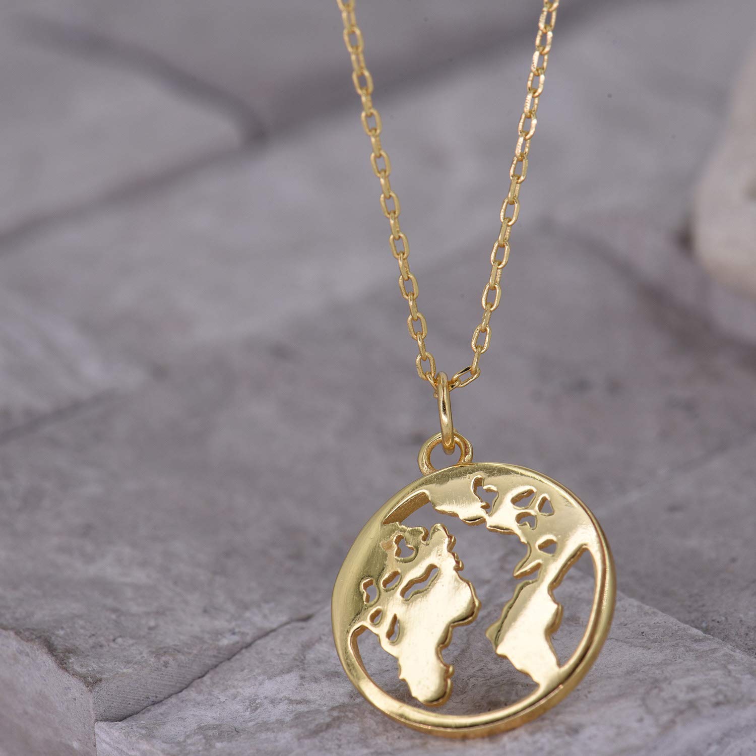 Climate Change Awareness [925 Sterling Silver w/18K Gold Plating] Necklace - Pro Globe/Save The Planet - Eco-Friendly Jewelry Also for Digital Nomad Women w/Wanderlust