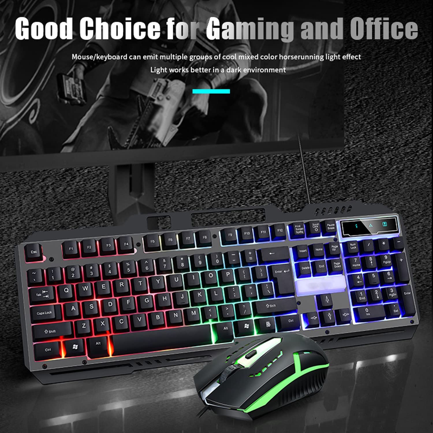 EXHNLE RGB Rainbow Gaming Keyboard and Mouse Combo, Backlit Computer Keyboard with Gaming Mouse, USB Wired Set for PC Gamer Laptop Work
