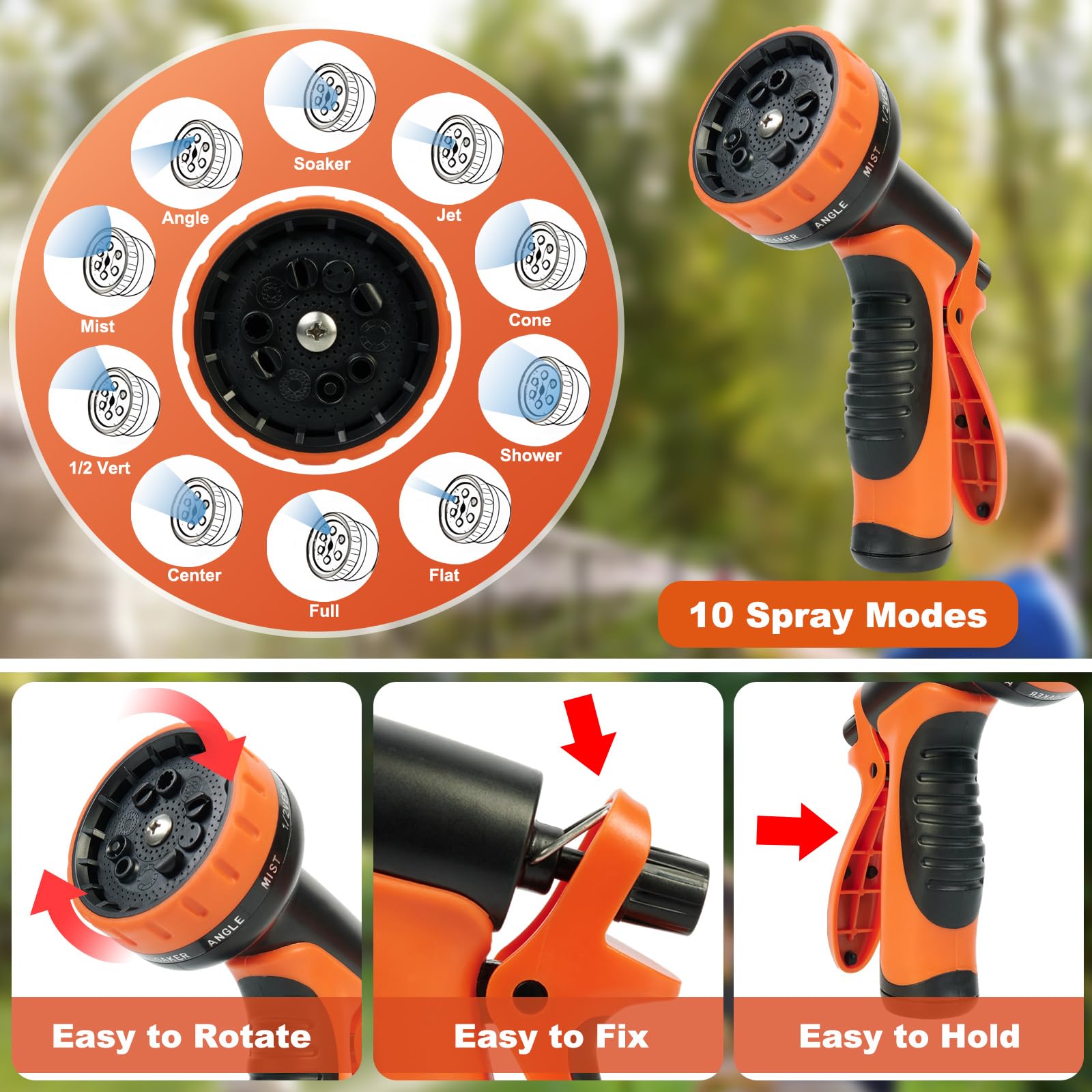Expandable Garden Hose 25 ft with 10 Functions Hose Sprayer, Flexible Garden Hose Leak-Proof with Natural Latex,No-Kink Collapsible Hose Orange