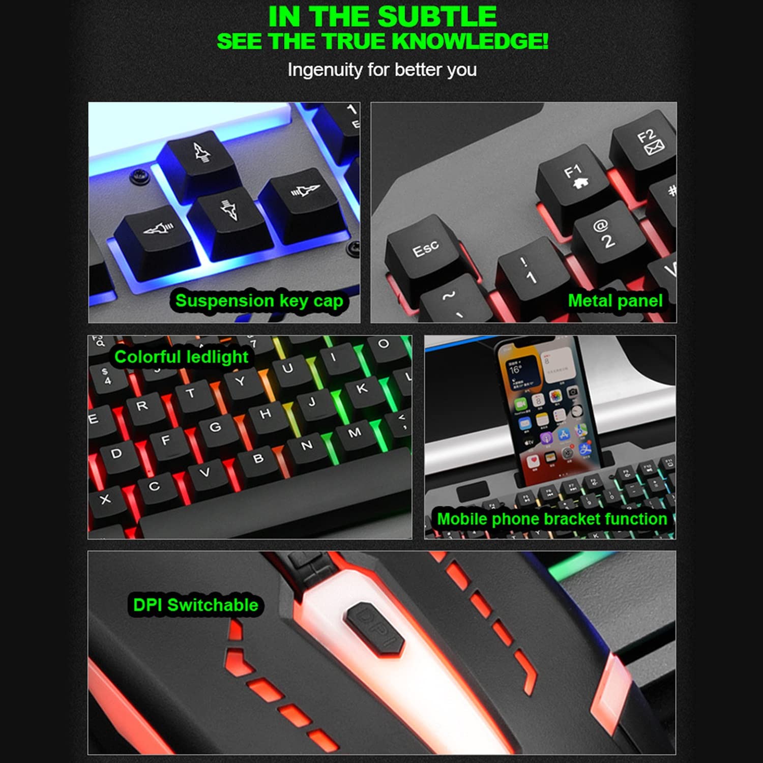 EXHNLE Mechanical Keyboard and Mouse Combo Wired 104 Keys Backlit Gaming Keyboard Red Switch, 1600 DPI Mouse, for PC Gamer Computer Laptop (Color : White)