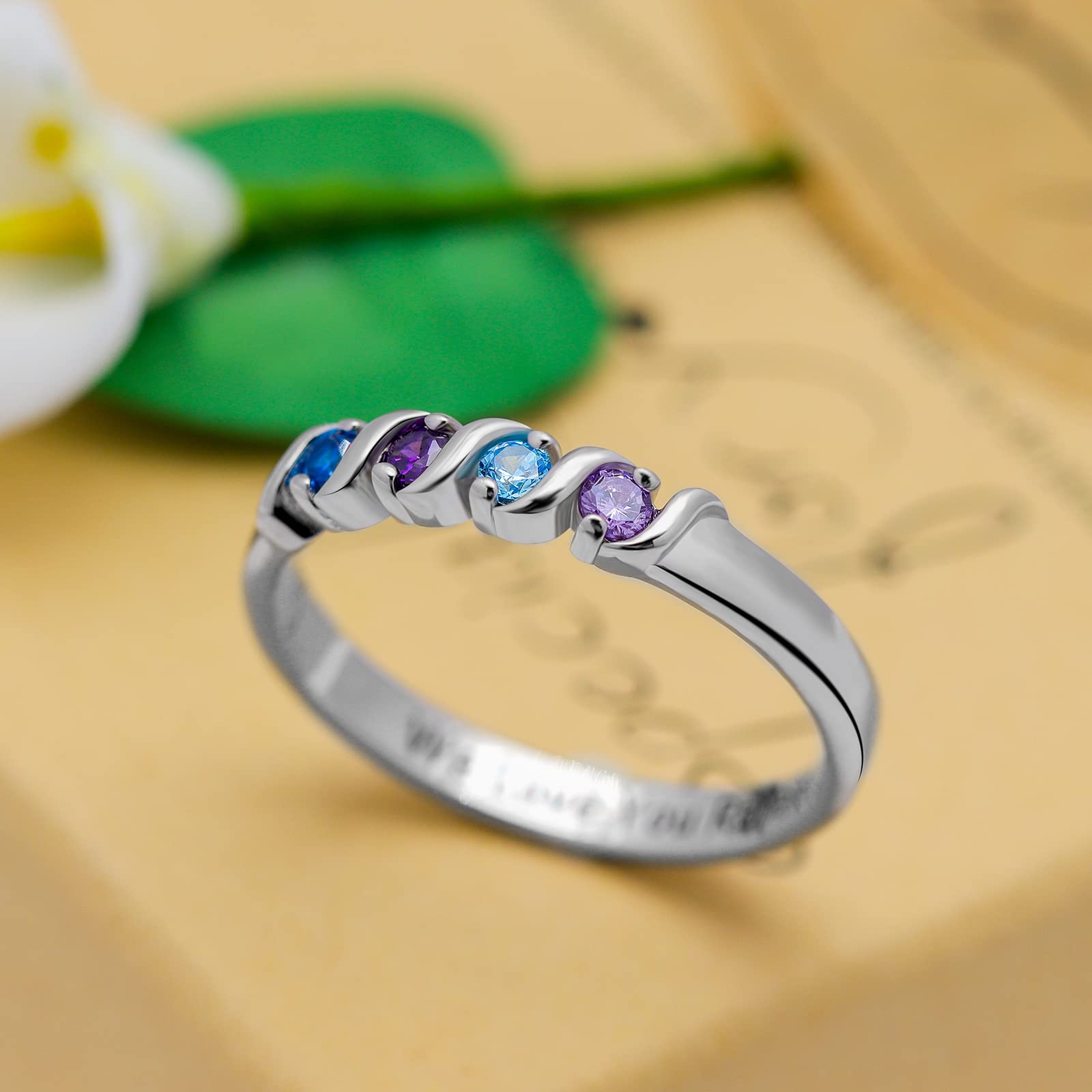 Custom Stackable Birthstone Rings for Women 925 Sterling Silver Personalized Stacking Rings for Mother