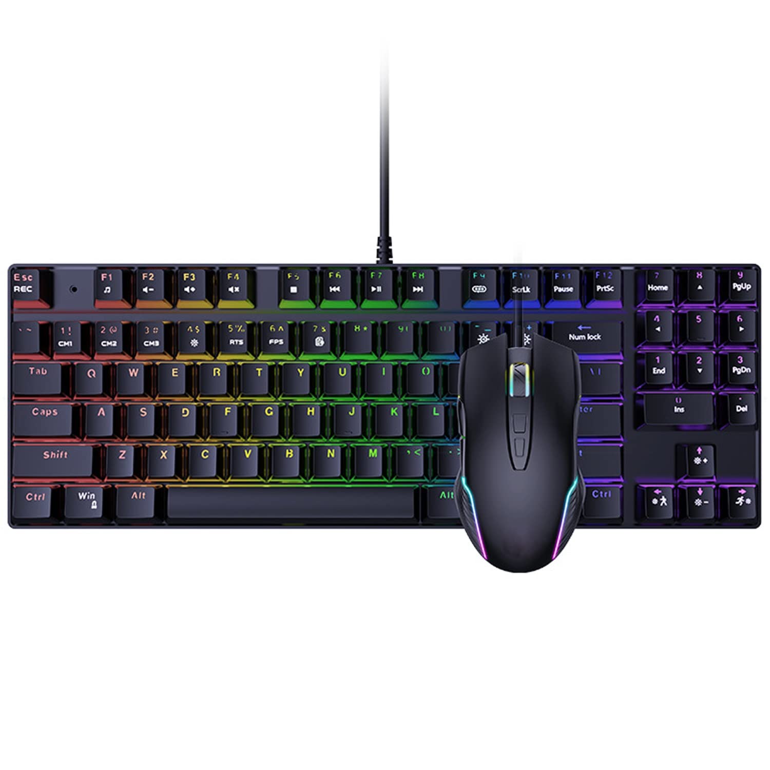 EXHNLE Mechanical Gaming Keyboard and Mouse Combo, Mechanical Keyboard Small Compact, USB Illuminated Gaming Mouse Set for Computer PC Gamer Laptop