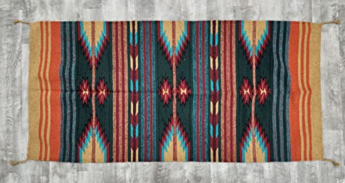 Onyx Arrow Southwest Area Rug, Pueblo Pattern, Green/Mustard, 32 x 64 Inches