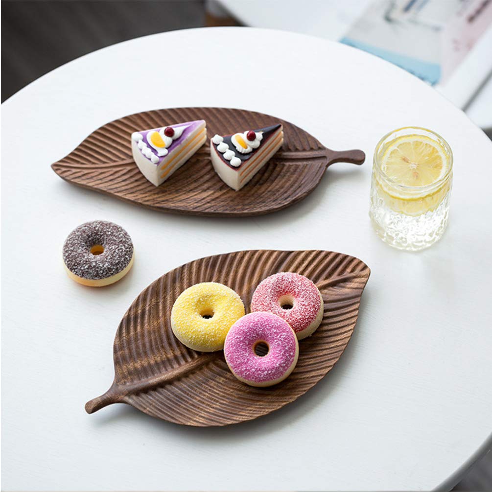 DOITOOL Wood Leaf Plate Hand Carved Salad Snack Plate Dessert Platter Unique Appetizer Serving Tray Fruit Food Dish for Home Restaurant (29.5x12.5cm)