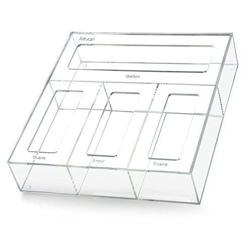 Xverycan Acrylic Ziplock Bag Storage Organizer, Clear Food Baggie Organizer Dispenser for Kitchen Drawer, Gallon, Quart, Sandwich, Snack, Freezer, Slider Bags (Drag to Open)