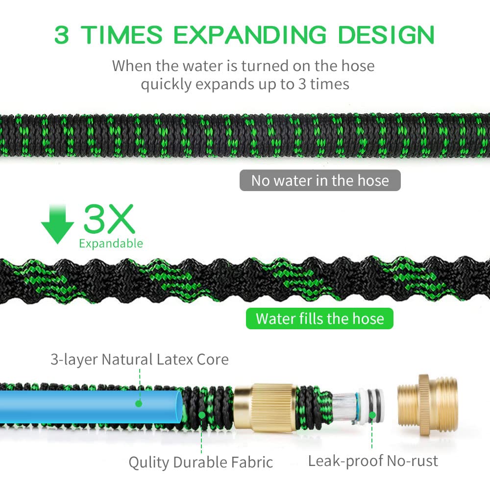 Expandable Garden Hose Water Pipe - 50FT Lightweight Water Hose with 8 Function Spray Nozzle, Flexible Portable Garden Hoses for Outdoor Gardening, Black
