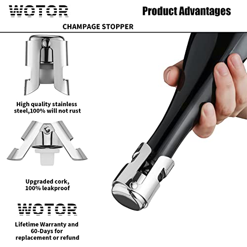 WOTOR 3 Pack Champagne Stoppers with Stainless Steel Champagne Bottle Stoppers with Food Grade Silicone Reusable Champagne Cork, Saver Suitable for Champagne, Cava, Prosecco and Sparkling Wine(Silver)
