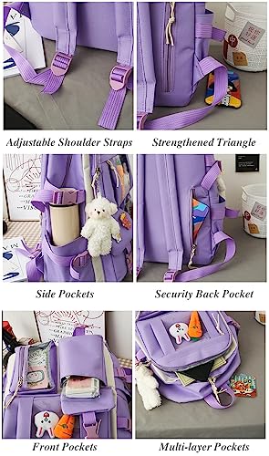 JHTPSLR Kawaii Backpack Set of 5 with Pins and Accessories Bunny and Carrot Plushies Cute Aesthetic Display Window Backpack Set (Blue)