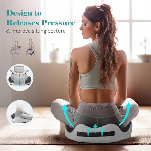 Dermoer Seat Cushion for Office, Desk, Home, and Car Chairs - Comfort, Support, Non-Slip, Memory Foam Pillow Pad for Long Sitting, Back, Coccyx, Tailbone Pain, and Pressure Relief (Medium)