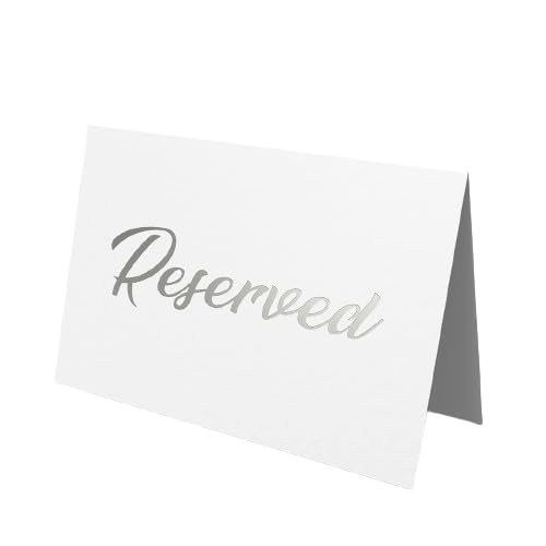 Generic 25 Pack SILVER Reserved Table Cards for Wedding With SILVER Foiled Letters- Seating Signs for Chairs Church Pews Double Sided Signs Tent Reservation Cards Celebration Accessories""5.5 * 3