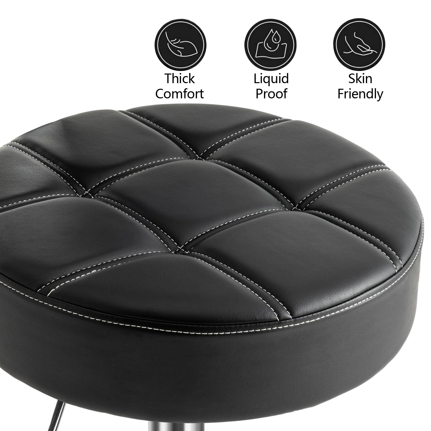 CoVibrant Lockable Rolling Stool Adjustable Swivel Stool with Noiseless Rubber Wheels and Foot Rest for Kitchen Medical Esthetician Studio