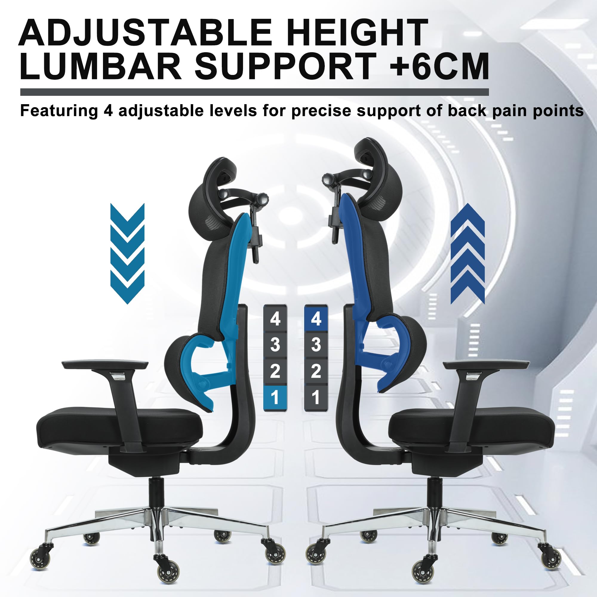 HUAUR C19 Ergonomic Mesh Office Chair with Adjustable Height Lumbar Support,3D Armrest & Headrest,Tilt Function,Blade Wheel for High Back Desk Chair,Swivel Big and Tall Computer Chair (Black)