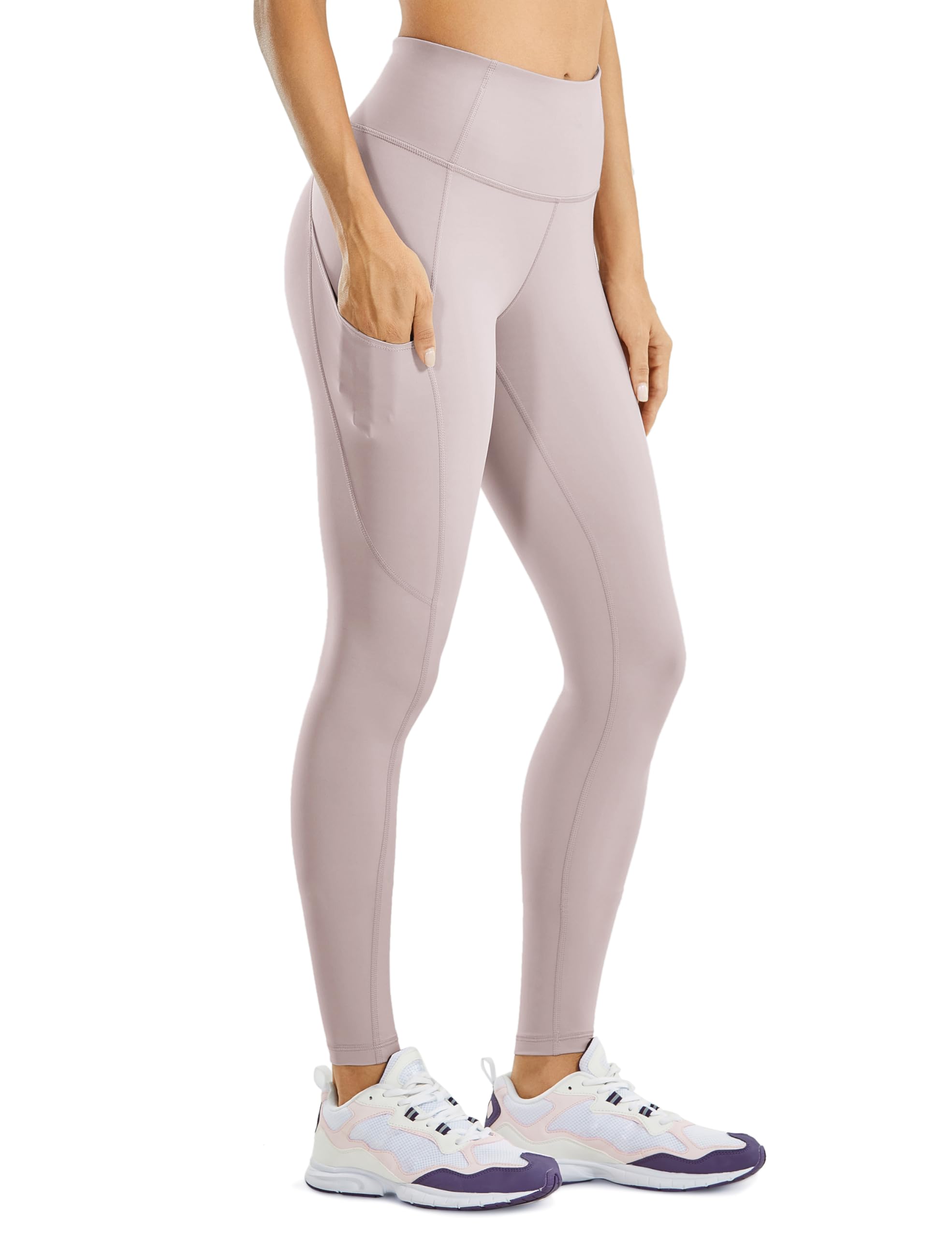 CRZ YOGA Women's Naked Feeling Light Running Leggings 28 Inches - High Waisted Compression Workout Pants with Pockets Black Small