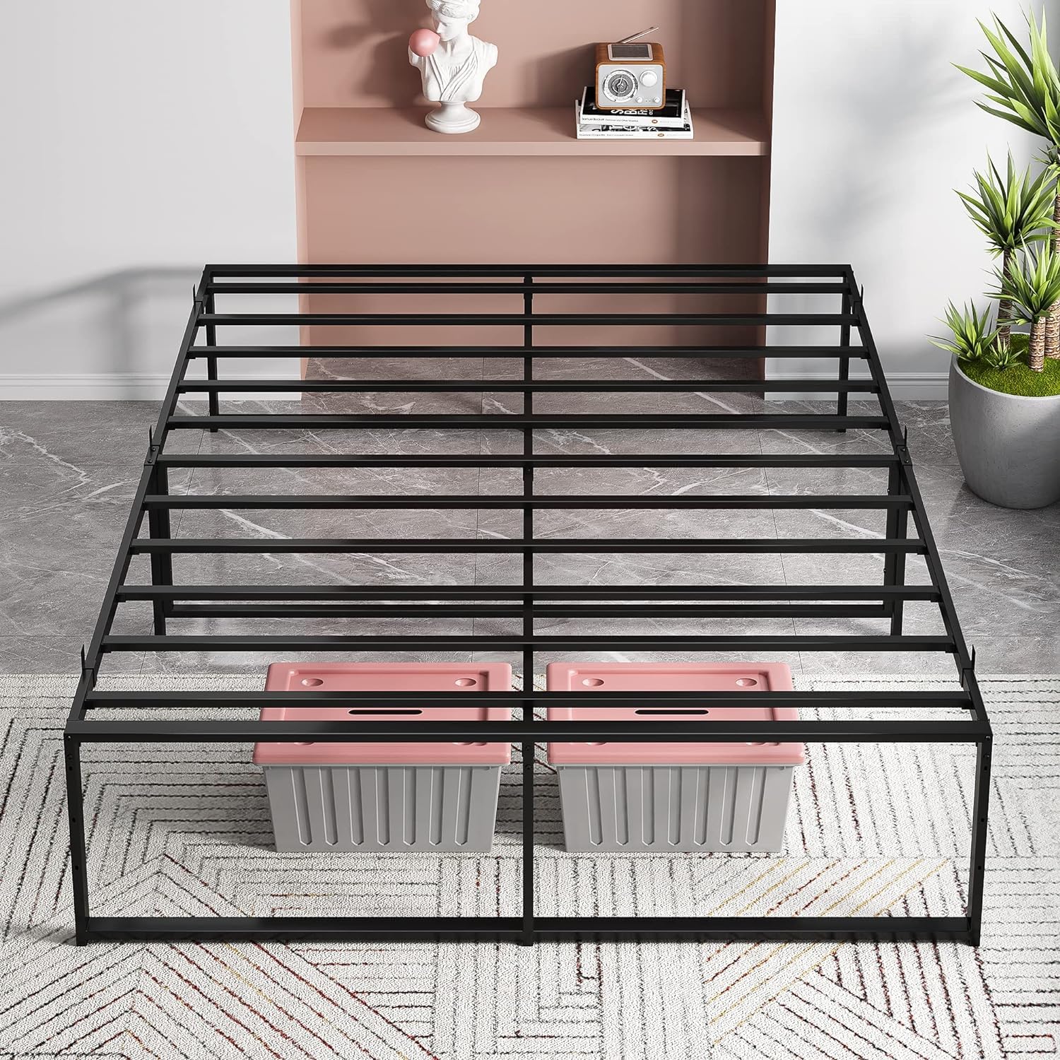 GAOMON Twin Size Bed Frame Platform, 14 inch Metal Twin Bed Mattress Frame with 3 in 1 Steel Support, No Box Spring Needed Easy to Assemble Black Bed Platform - Twin