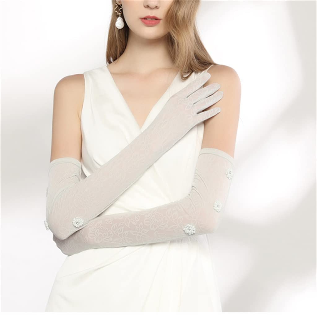 Driving Gloves Women's Summer Thin Long Lace Ice Silk Sleeves Full Finger Touch Screen (Color : A, Size : One Size)