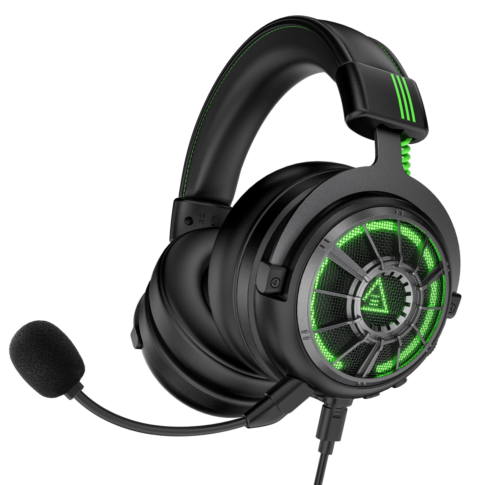 EKSA PC Gaming Headset - Headset with Detachable Noise Cancelling Microphone,7.1 Surround Sound,Dual Chamber Driver,Gaming Headphone for PS4,PS5,PC,Xbox one,Switch,Computer (StarEngine, Black-Green)