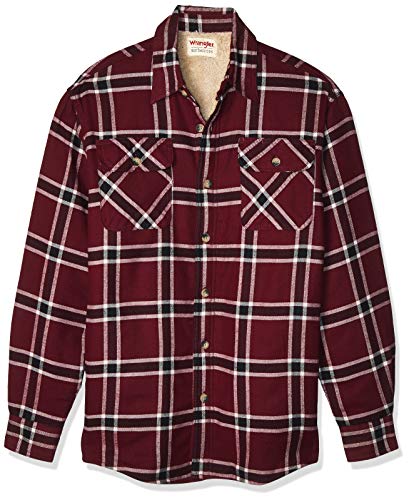 Wrangler Authentics Men's Long Sleeve Sherpa Lined Shirt Jacket, Tawny Port, X-Large