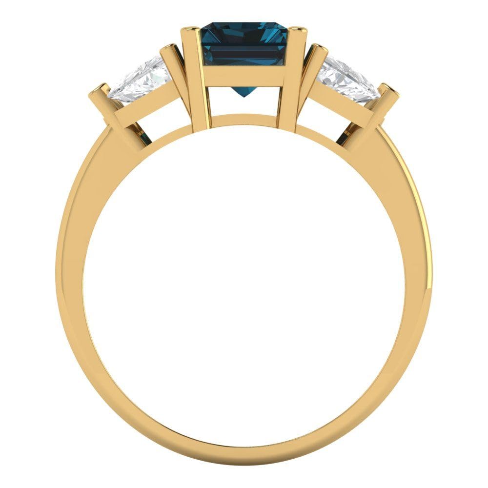 Clara Pucci 2.97ct Emerald Trillion cut 3 stone Solitaire Natural London Blue Topaz gemstone designer Modern Ring 14k Yellow Gold