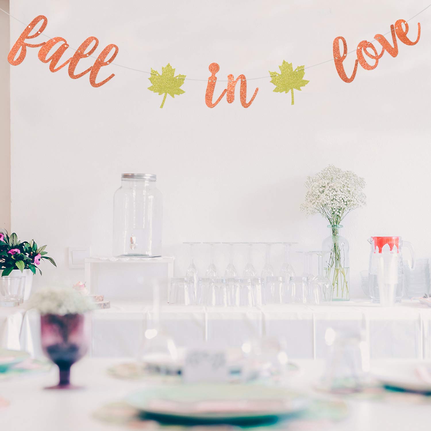 Rose Gold Glitter Fall in Love Banner-Fall Autumn/Wedding/Engagement/Bridal Shower Party Favors Supplies