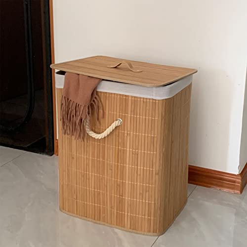 Laundry Hamper Bamboo, Large Clothes Storage Basket with Lid and Removable Liner, Freestanding Dirty Clothes Hamper Bin, Laundry Basket Organizer for Clothes Toys in the Dorm and Family