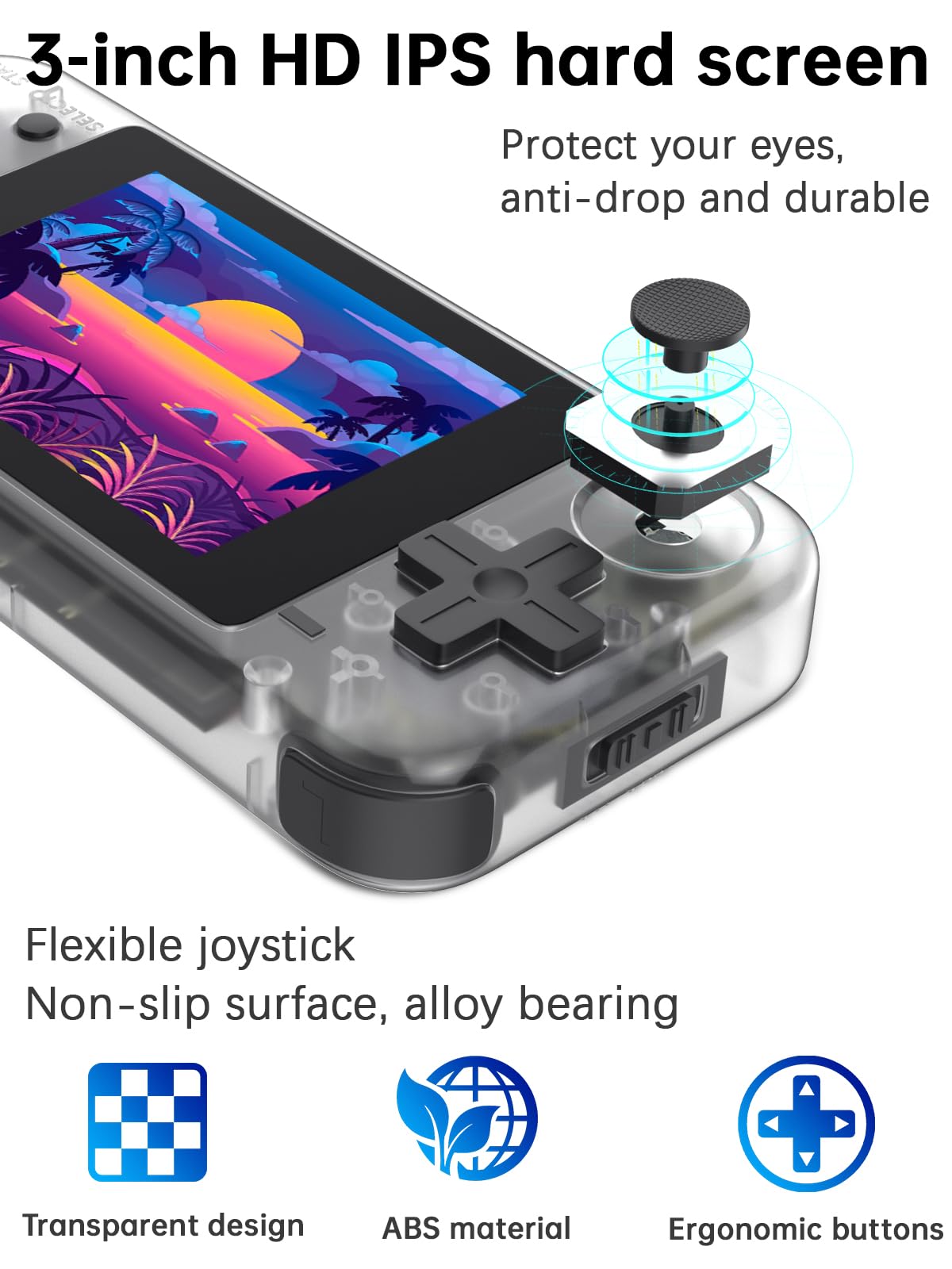 Fadist Handheld Game Console, Portable Game Console with Open Source System Preload 7800+ Games, 3.0 inch IPS Screen, 64G TF Card, Support Movies, Music, Ideal Gift for Kids, Adult, Friend, Lover