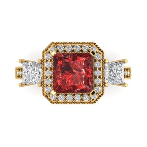 Clara Pucci 2.93 ct Cushion Cut Halo Solitaire 3 stone Natural Garnet Designer Anniversary Bridal Engagement Ring 14k Yellow Gold 9.25