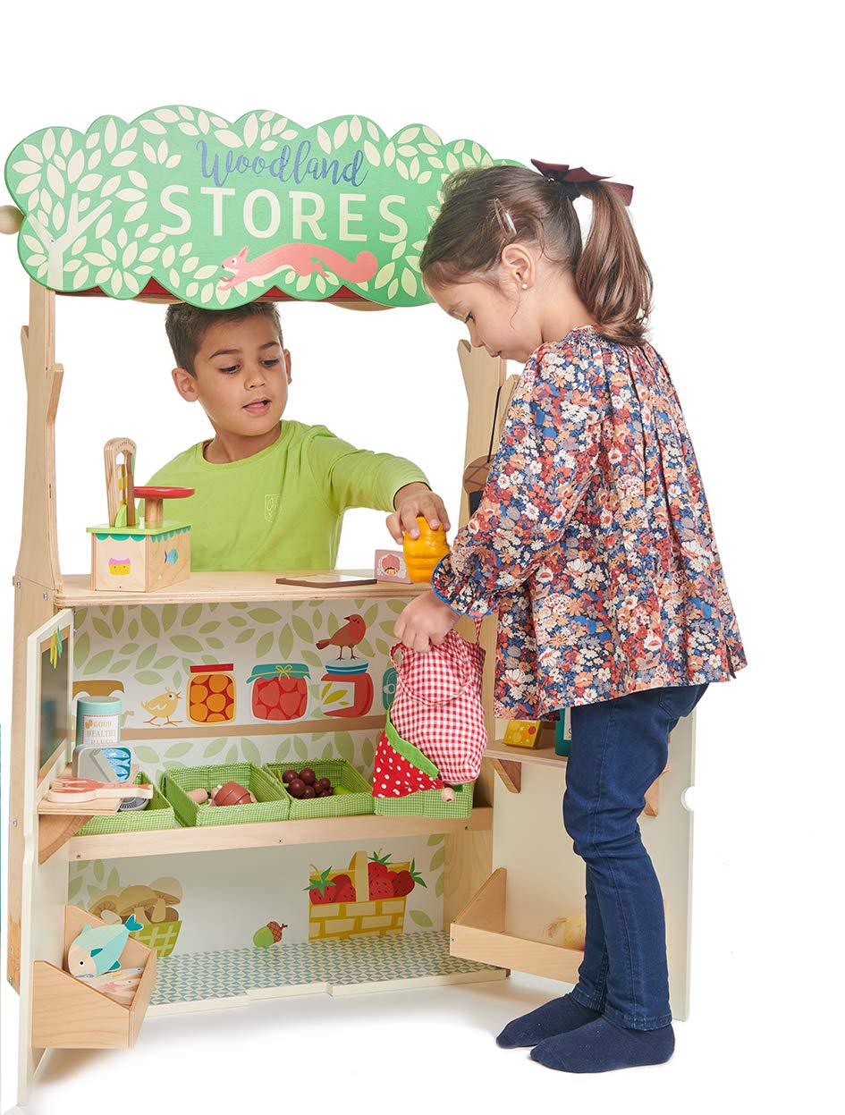 Tender Leaf Toys Woodland Store and Puppet Theater – 2 Sided Reversible Grocery Stand and Hand Puppeteer Stage - Social, Creative, and Imaginative Development – Expressive Role Play – Ages 3 Years +
