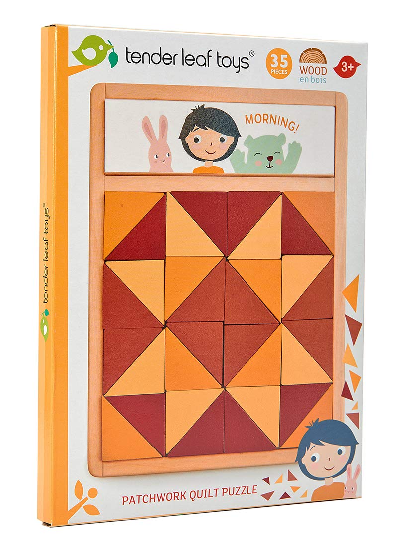 Tender Leaf Toys Wooden Patchwork Quilt Puzzle – Create an Infinite Number of Patterns and Traditional Artwork with Triangular Shapes –Imaginative Play with a Montessori, STEM Approach – Ages 3 years+