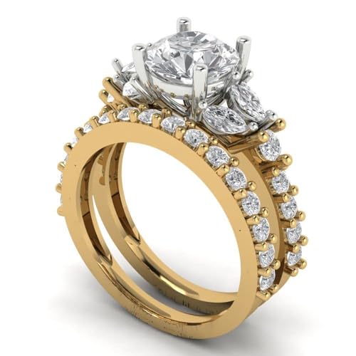 Clara Pucci 3.06ct Round Cut Genuine Zircon 14k 2 tone Gold Solitaire W/Accents Wedding Engagement Set Bridal Anniversary Ring Size 5.25